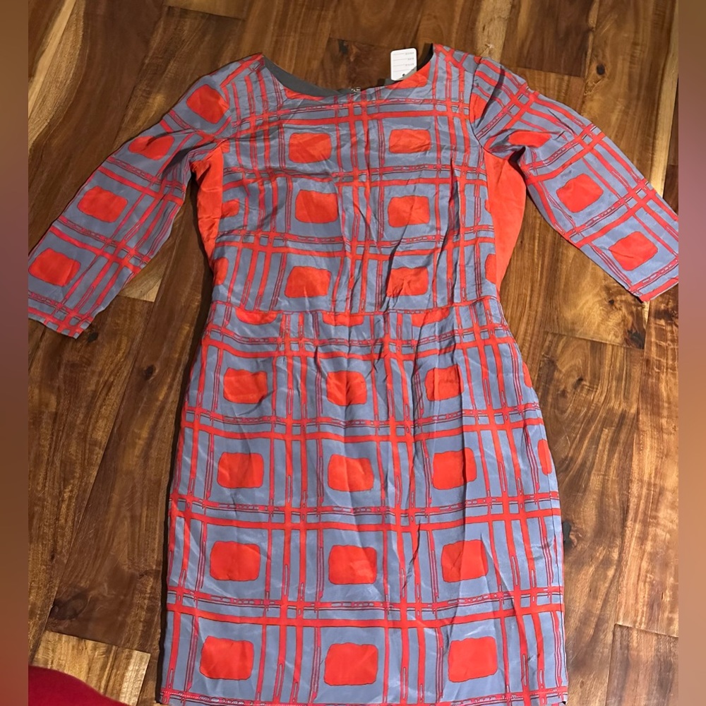 Hunter Dixon New York Dress Red/Gray 100% Silk Sz 4 E… - Gem
